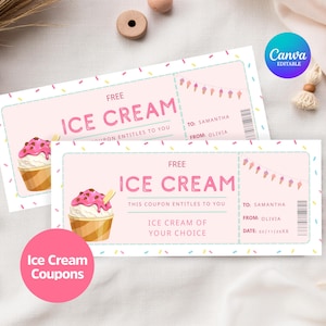 Ice Cream Coupon Printable, Editable Canva Gift Voucher for Kids ...