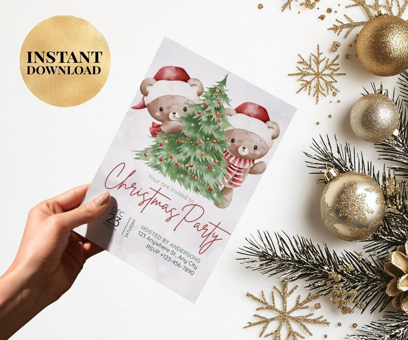 Editable Christmas Party Invitation Template, Festive Office Party ...