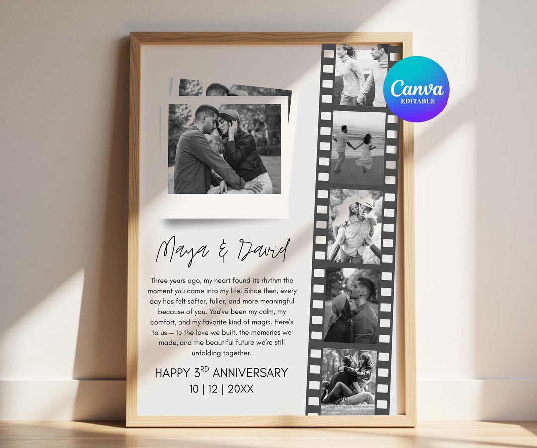 Editable Anniversary Collage Canva Template, Romantic Photo Gift for ...