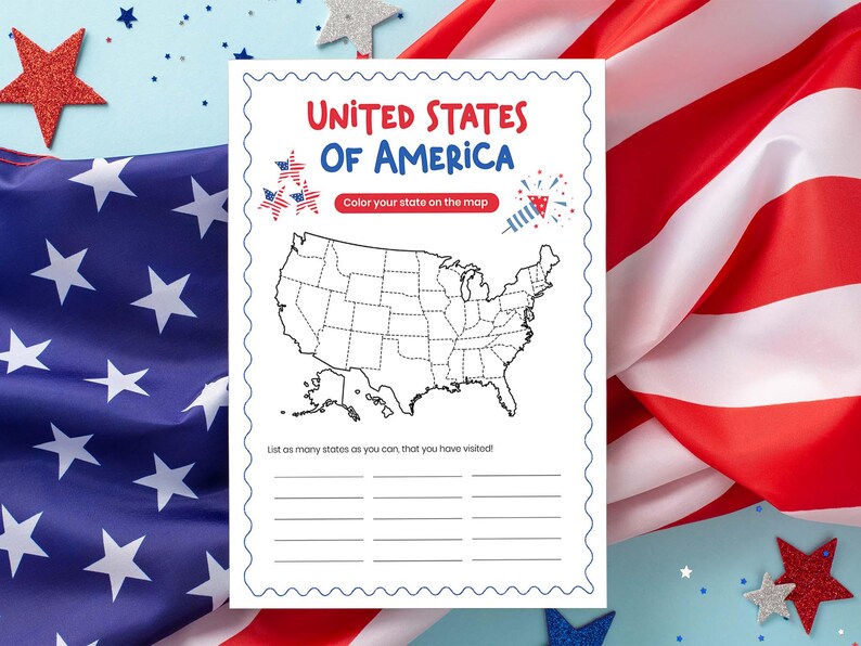 USA Map Coloring Page Printable | Fourth of July Activity Sheet for ...