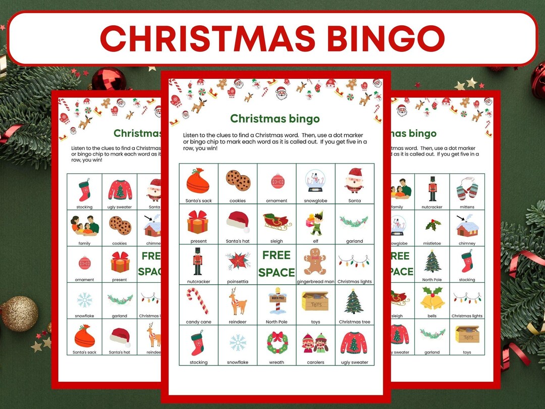 Printable Christmas Bingo Game , Holiday Bingo for Kids, Family ...