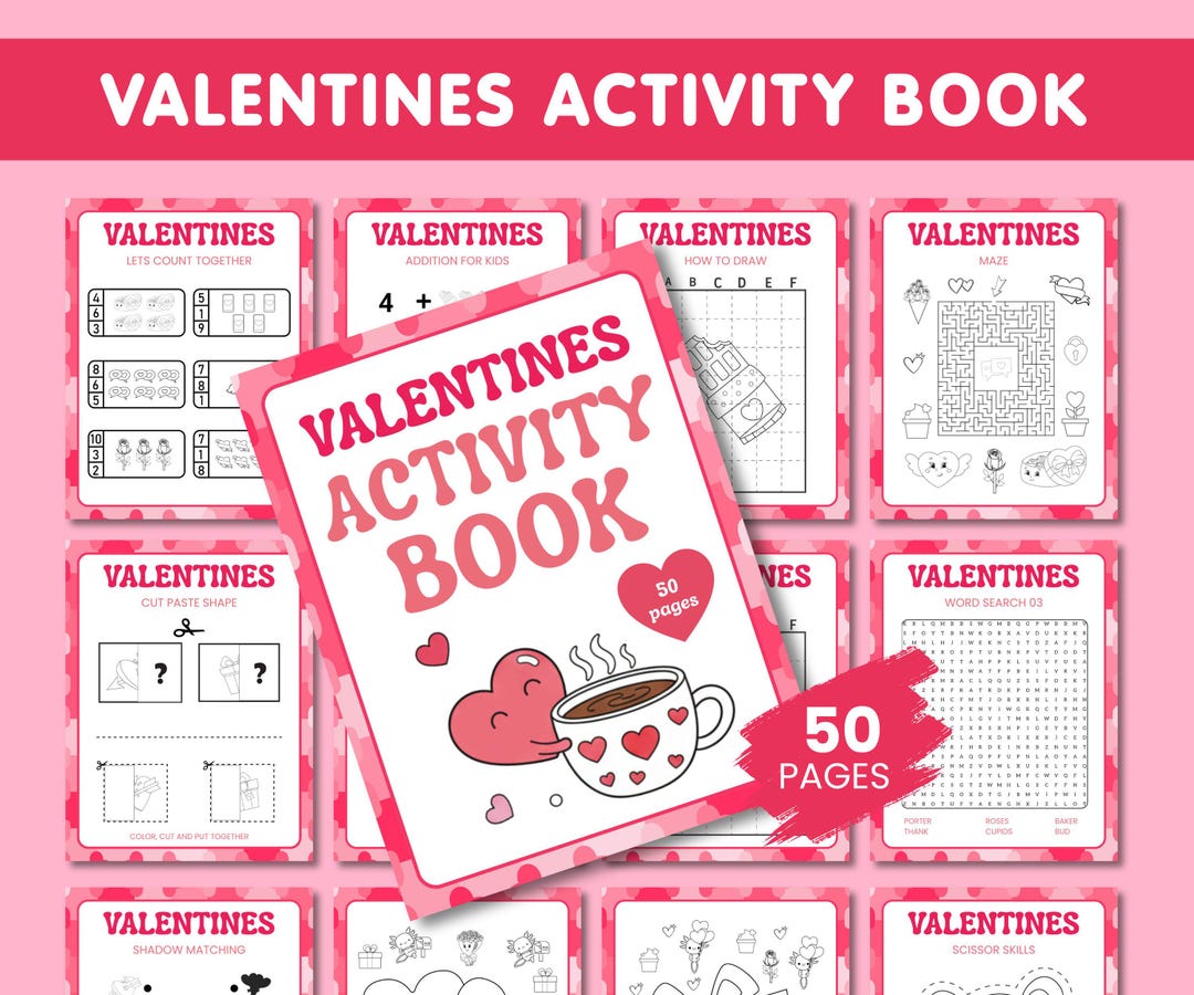 Valentines Activity Book for Kids | 50 Pages Printable Fun | Mazes ...