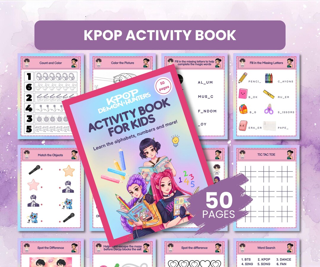 KPOP Activity Book For Kids 50 Pages Printable Quiet Book Demon