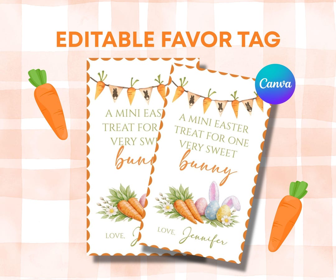 Editable Easter Favor Tag, Bunny Treat Tag Printable, Easter Gift Tag ...