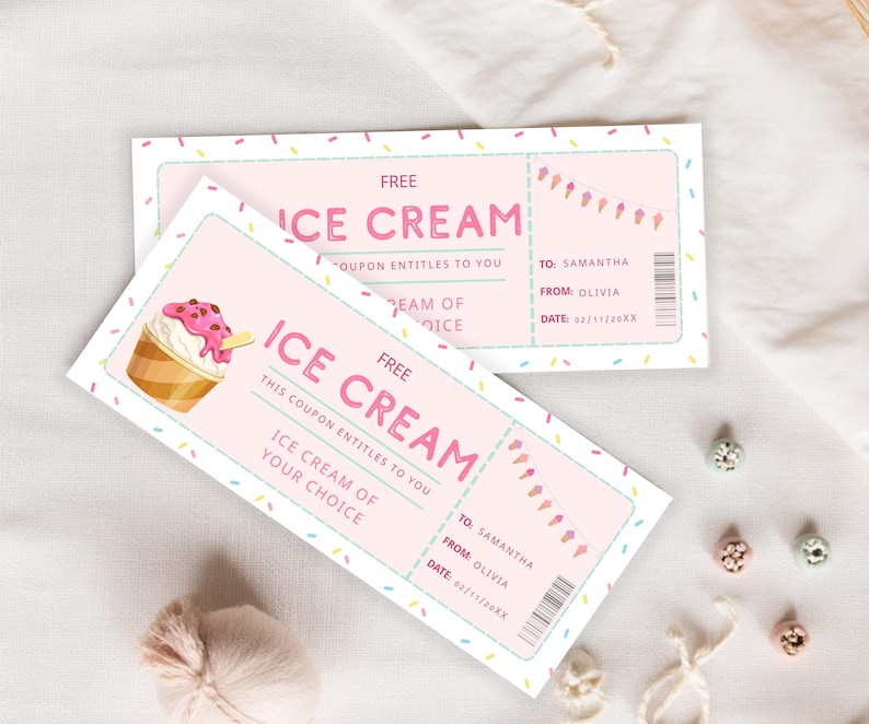 Ice Cream Coupon Printable, Editable Canva Gift Voucher for Kids ...