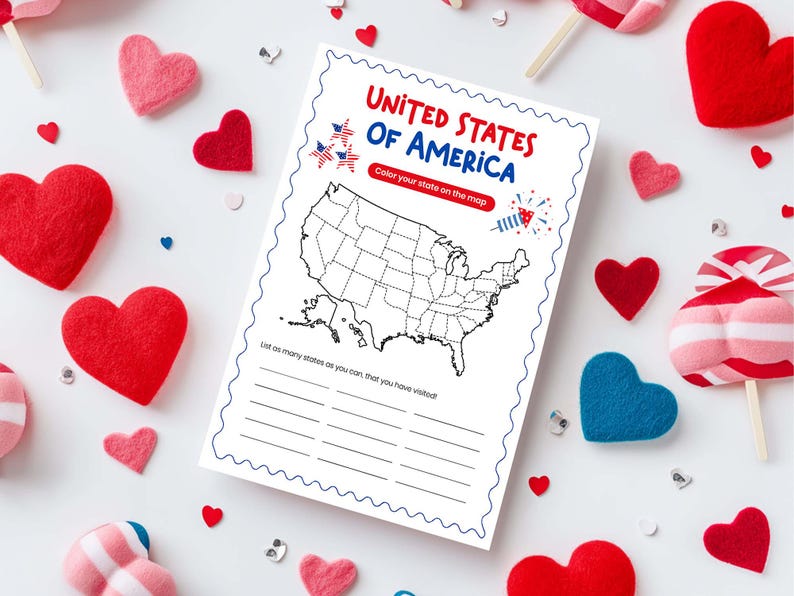 USA Map Coloring Page Printable | Fourth of July Activity Sheet for ...