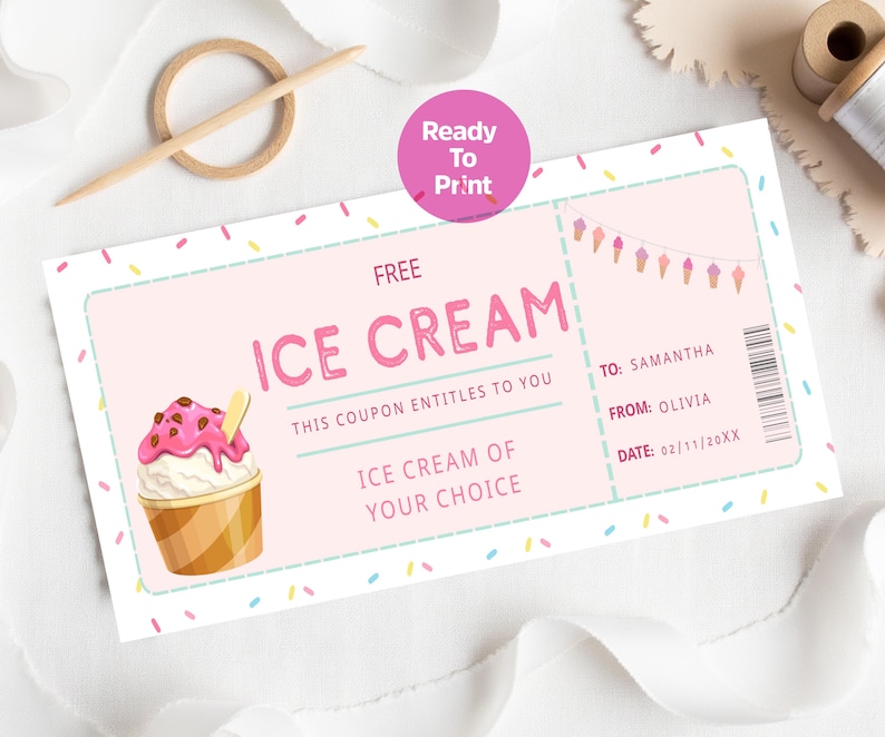 Ice Cream Coupon Printable, Editable Canva Gift Voucher for Kids ...
