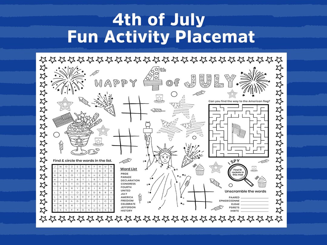 4th of July Kids Activity Placemat Printable | Patriotic Maze I Spy ...