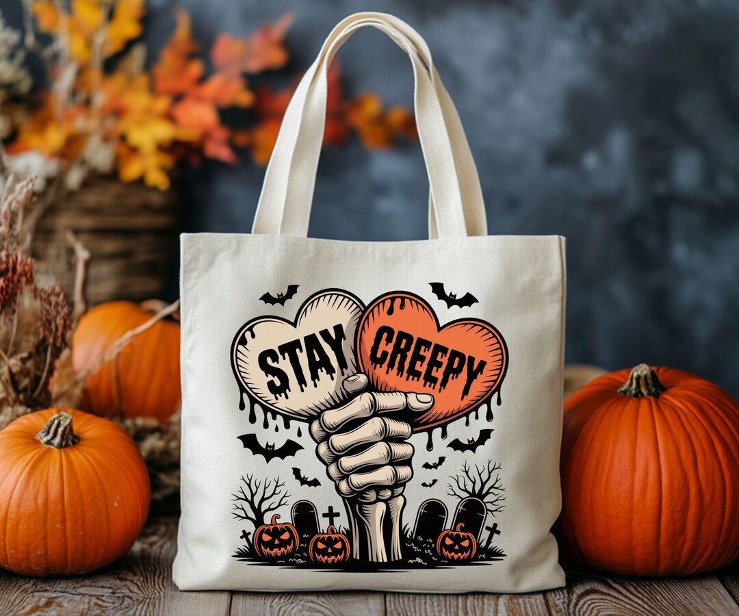 Stay Creepy Halloween Tote Bag PNG, Cute Spooky Hand Heart Clipart ...