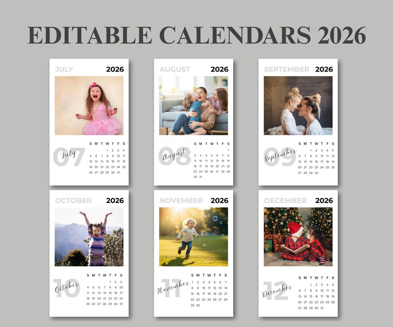 2026 Photo Calendar | Editable Family Desk Calendar | 12-month Custom ...