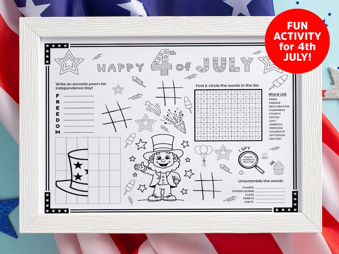 4th of July Kids Activity Placemat Printable | Independence Day Word ...