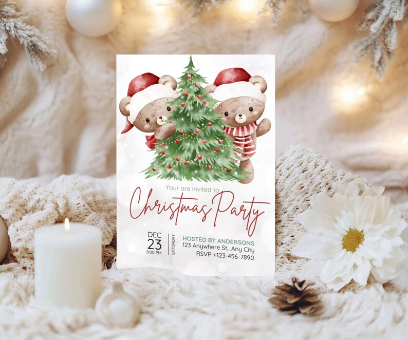 Editable Christmas Party Invitation Template, Festive Office Party ...