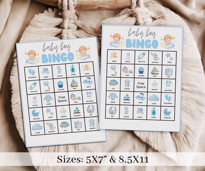 Baby Boy Shower Bingo Cards, Baby Shower Bingo Game, Fun Baby Shower ...