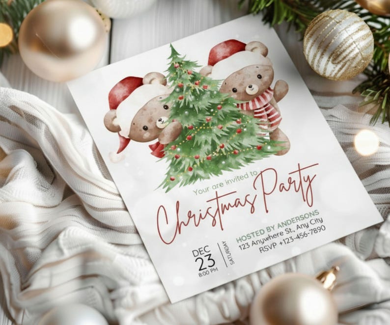 Editable Christmas Party Invitation Template, Festive Office Party ...