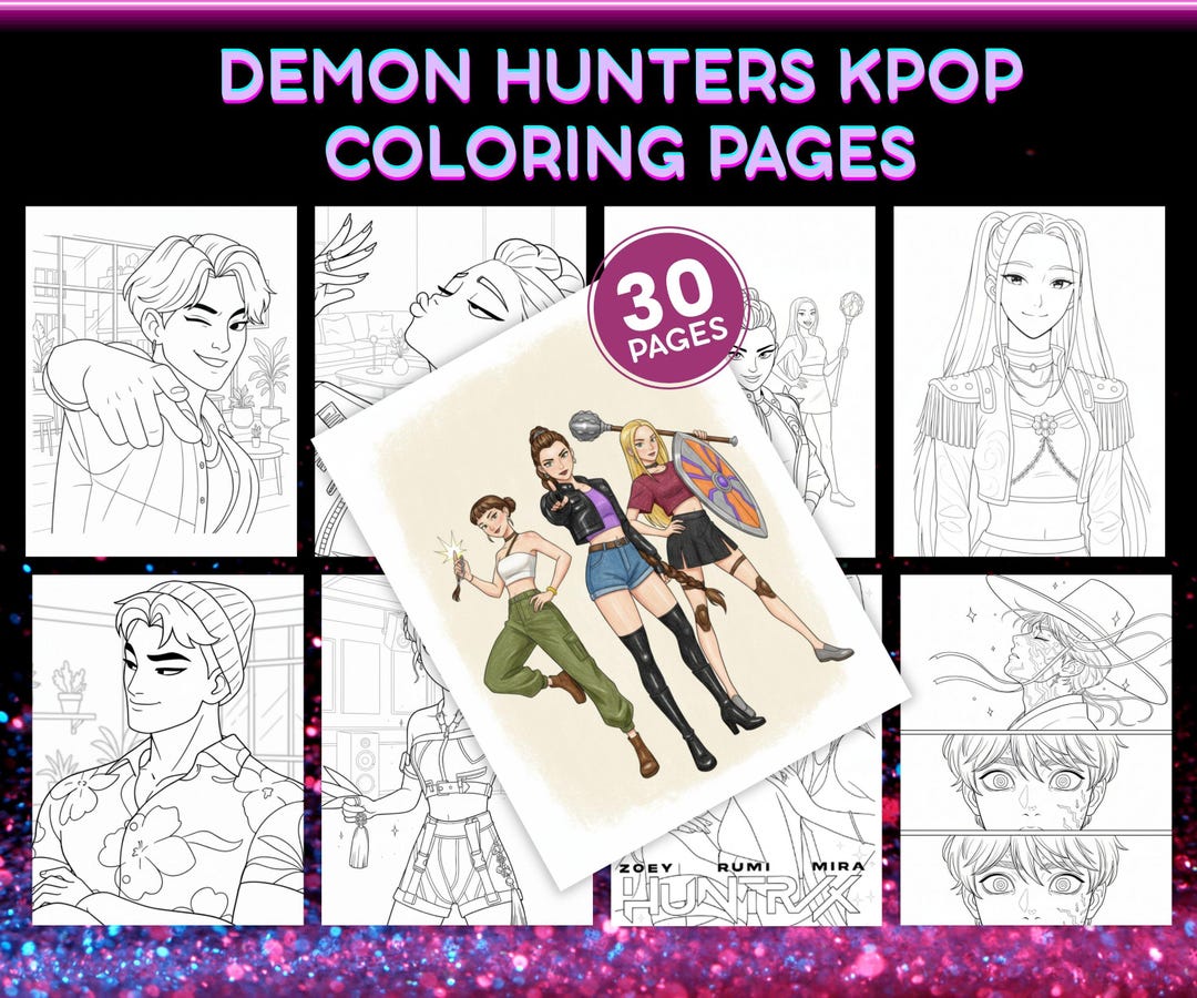 Demon Hunters KPOP Coloring Pages, 30 Printable Anime Kpop Art Sheets ...