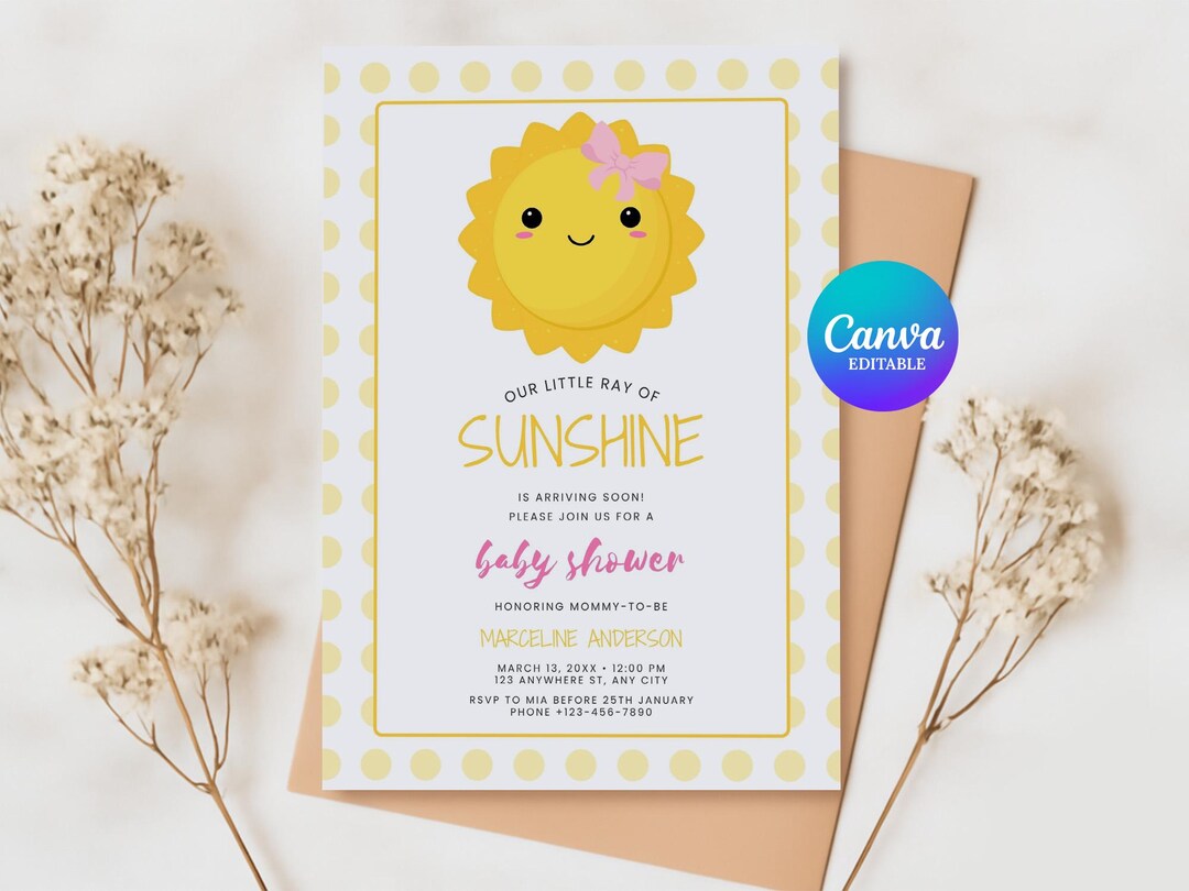 Editable Sunshine Baby Shower Invitation Template, Little Sunshine Baby ...