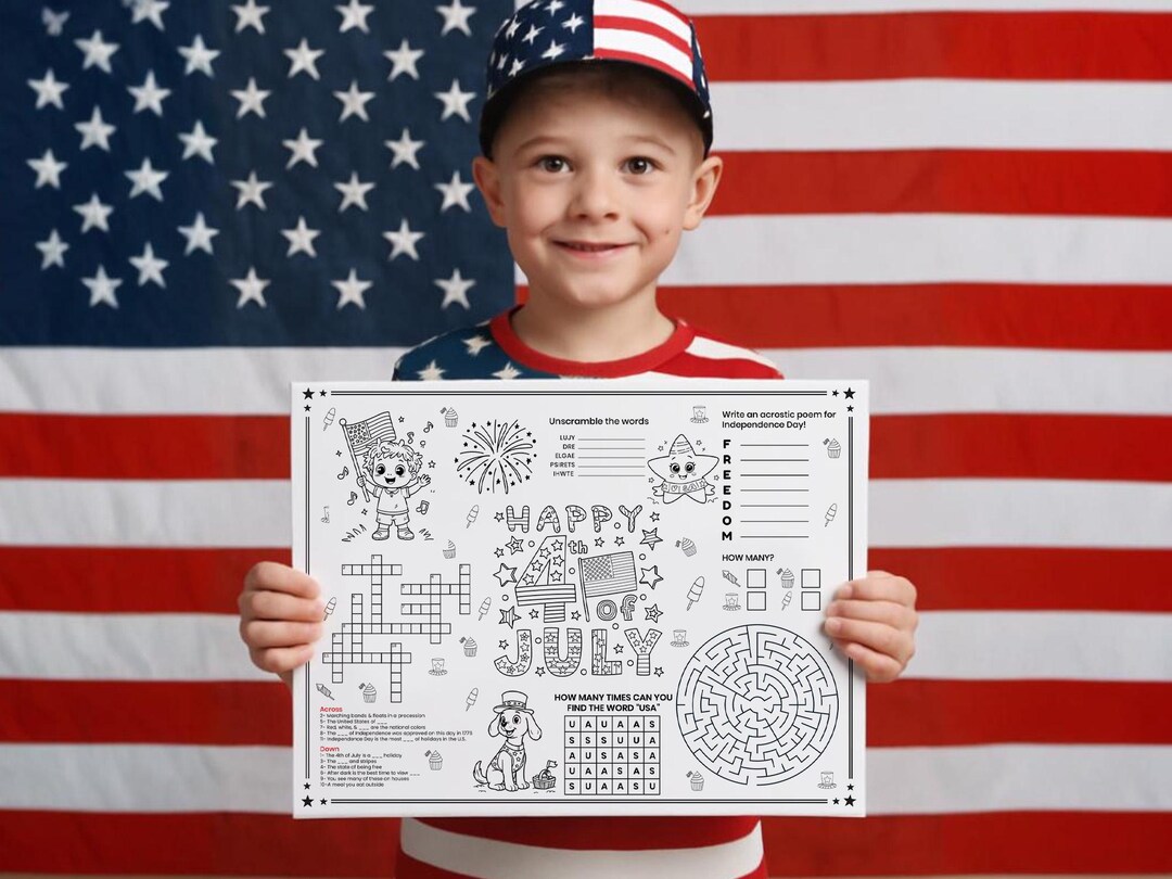 4th of July Kids Activity Placemat Printable | Independence Day Games ...