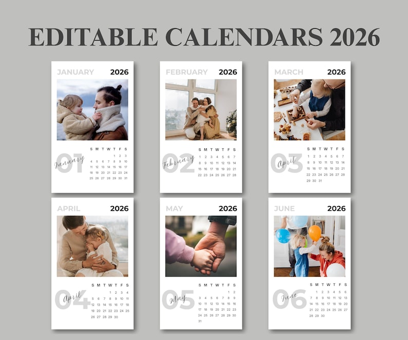 2026 Photo Calendar | Editable Family Desk Calendar | 12-month Custom ...