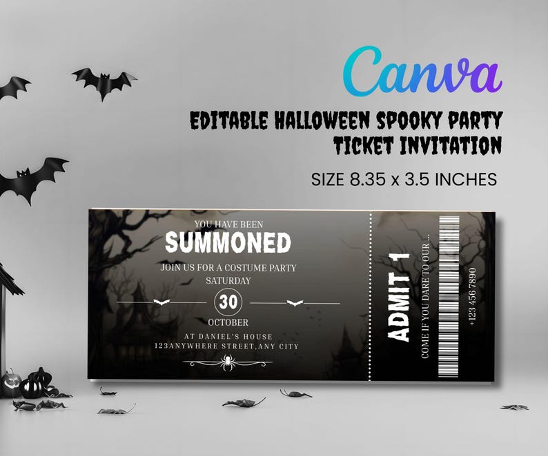 Editable Halloween Ticket Template, Costume Party Invite, Dark Spooky ...