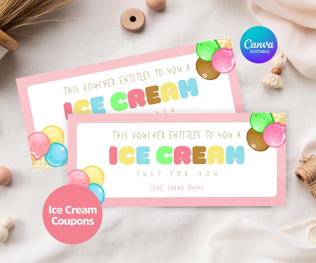 Editable Ice Cream Coupon Printable for Kids, Canva Reward Voucher for ...