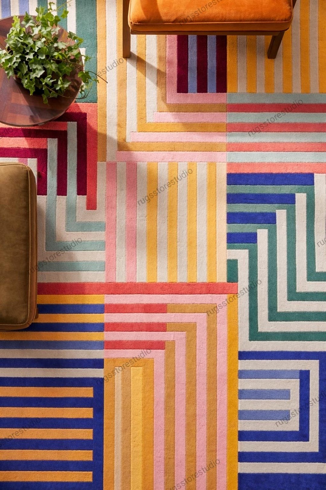 Hand Tufted Geometric Rug | Modern Abstract Area Rug, Bold Colorful ...
