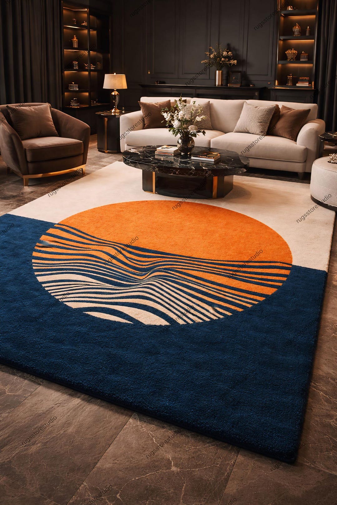 Handmade Sunset Wave Abstract Hand-tufted Rug, Modern Orange White, Rug ...