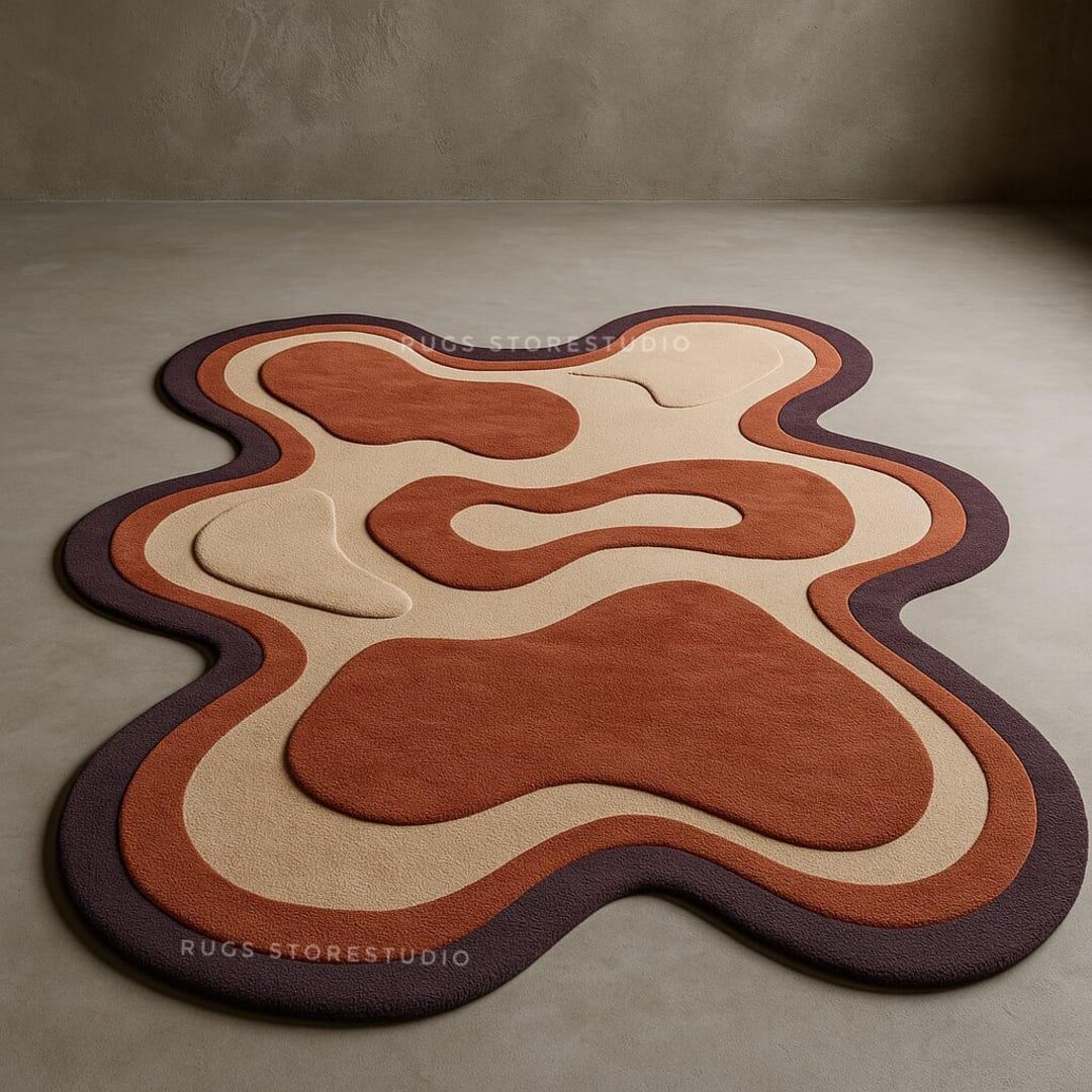 Amoeba Shape Wool Rug: Art Deco Rustic Hand-tufted Area Rug (5x8 FT) - Etsy