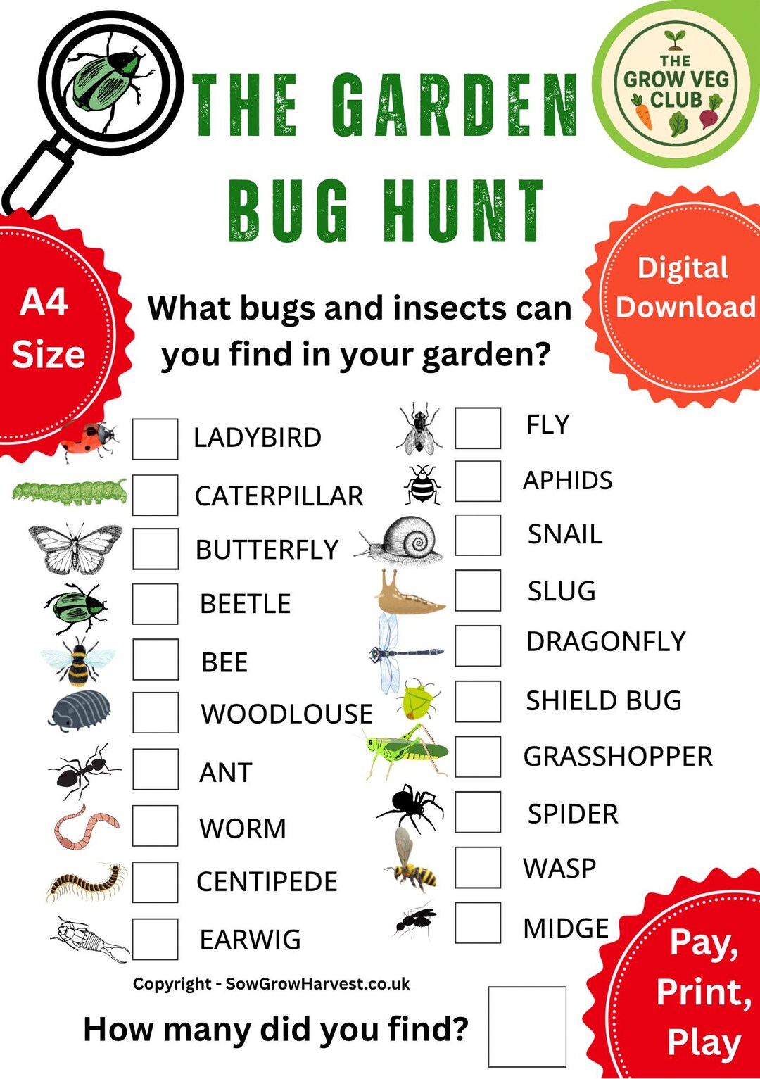 Garden Bug Scavenger Hunt: Printable Outdoor Activity (PDF Download) - Etsy