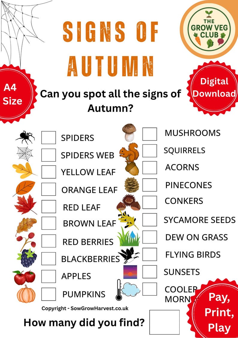 Autumn Scavenger Hunt for Children: Outdoor Nature Walk (digital PDF ...