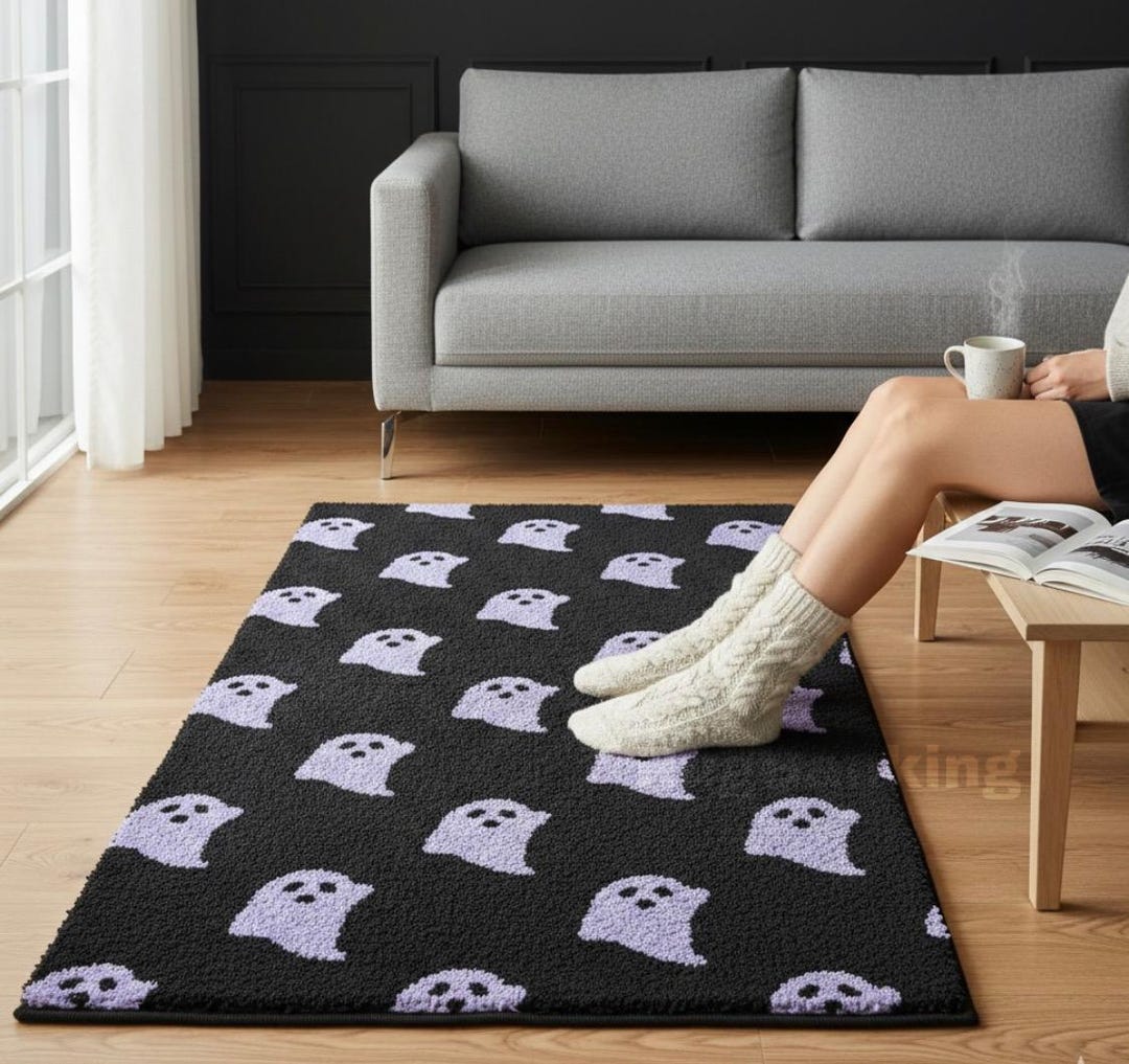 Halloween Ghost Area Rug – Spooky Carpet for Living Room – Black Purple ...