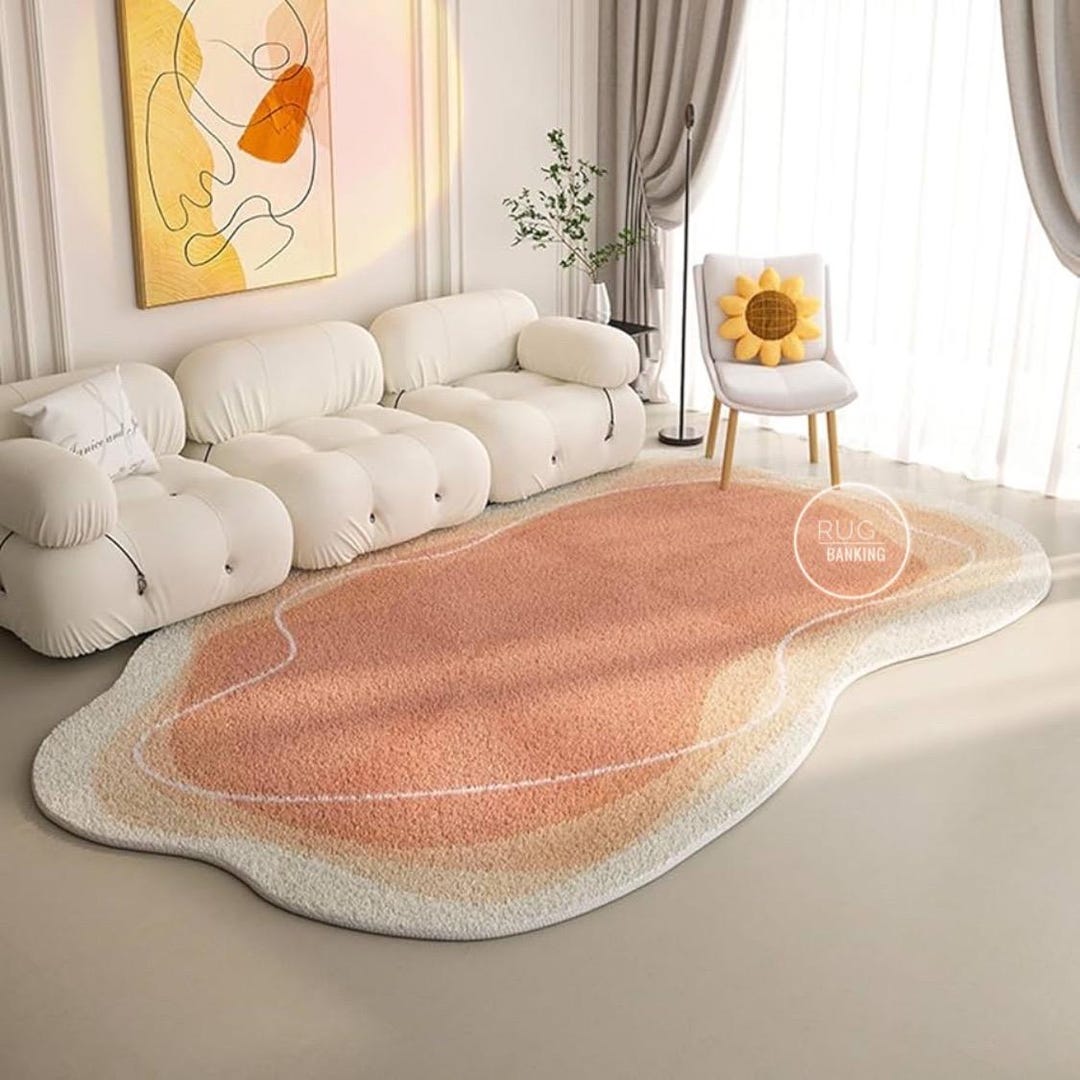 Peach Abstract Blob Rug • Organic Shape Carpet • Living Area Rug ...