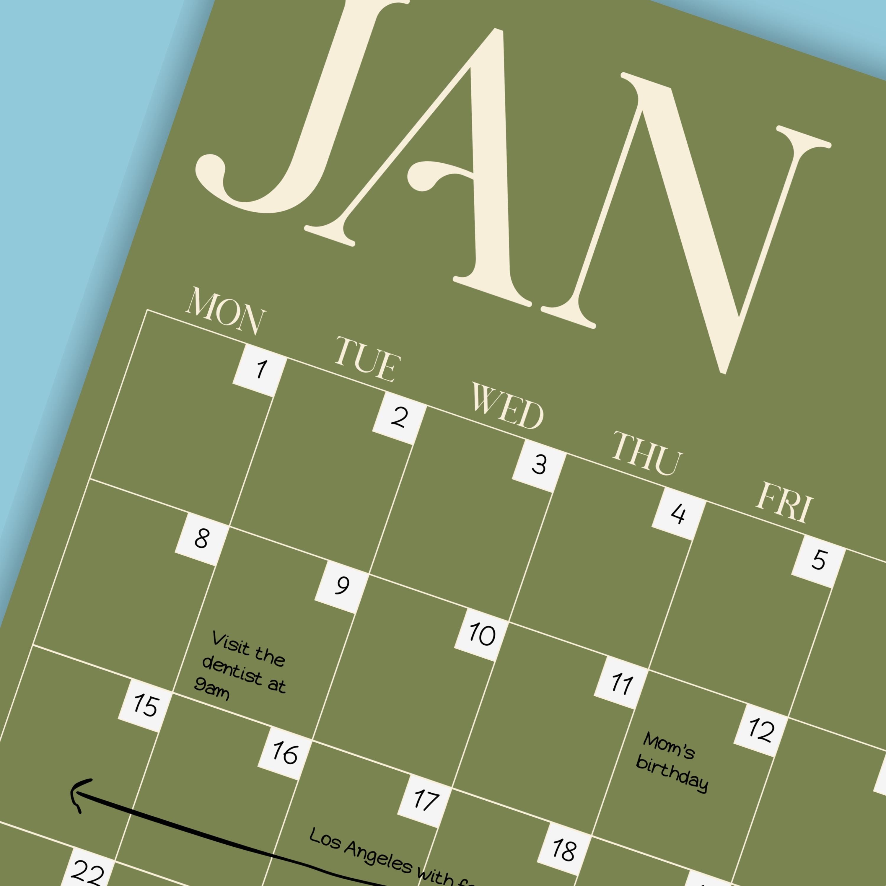 Matcha Green Undated Wall Planner: Perpetual Monthly Calendar - Etsy
