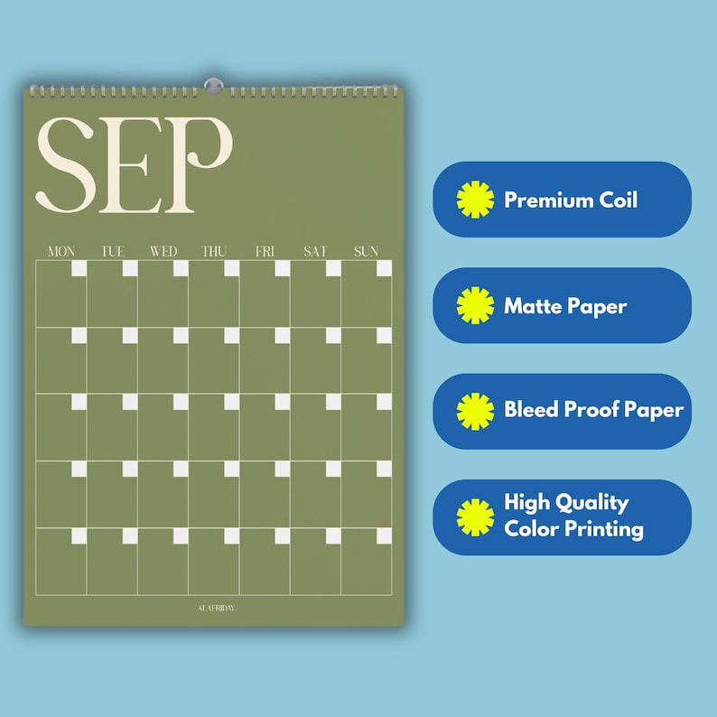 Matcha Green Undated Wall Planner: Perpetual Monthly Calendar - Etsy