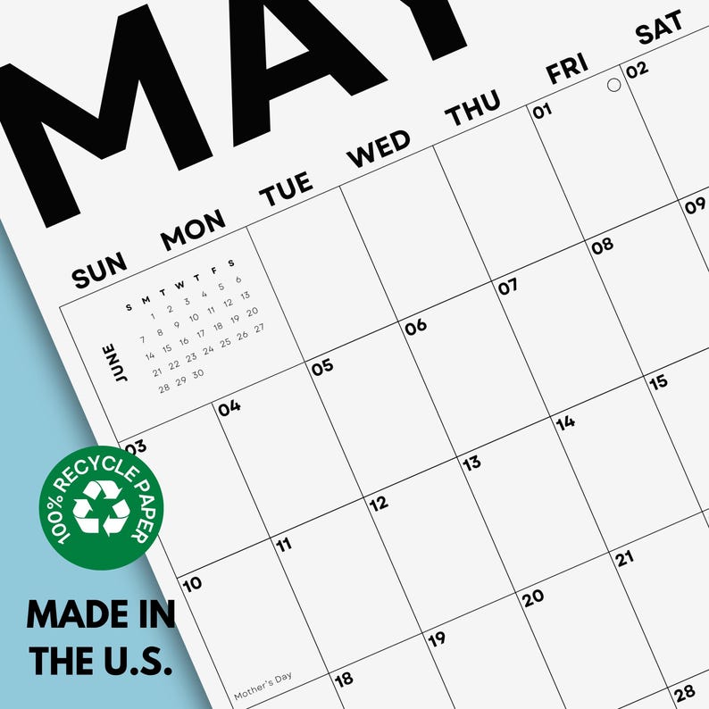 2026 Wall Calendar: Minimalist Monthly Planner, Recycled Paper, Monday ...