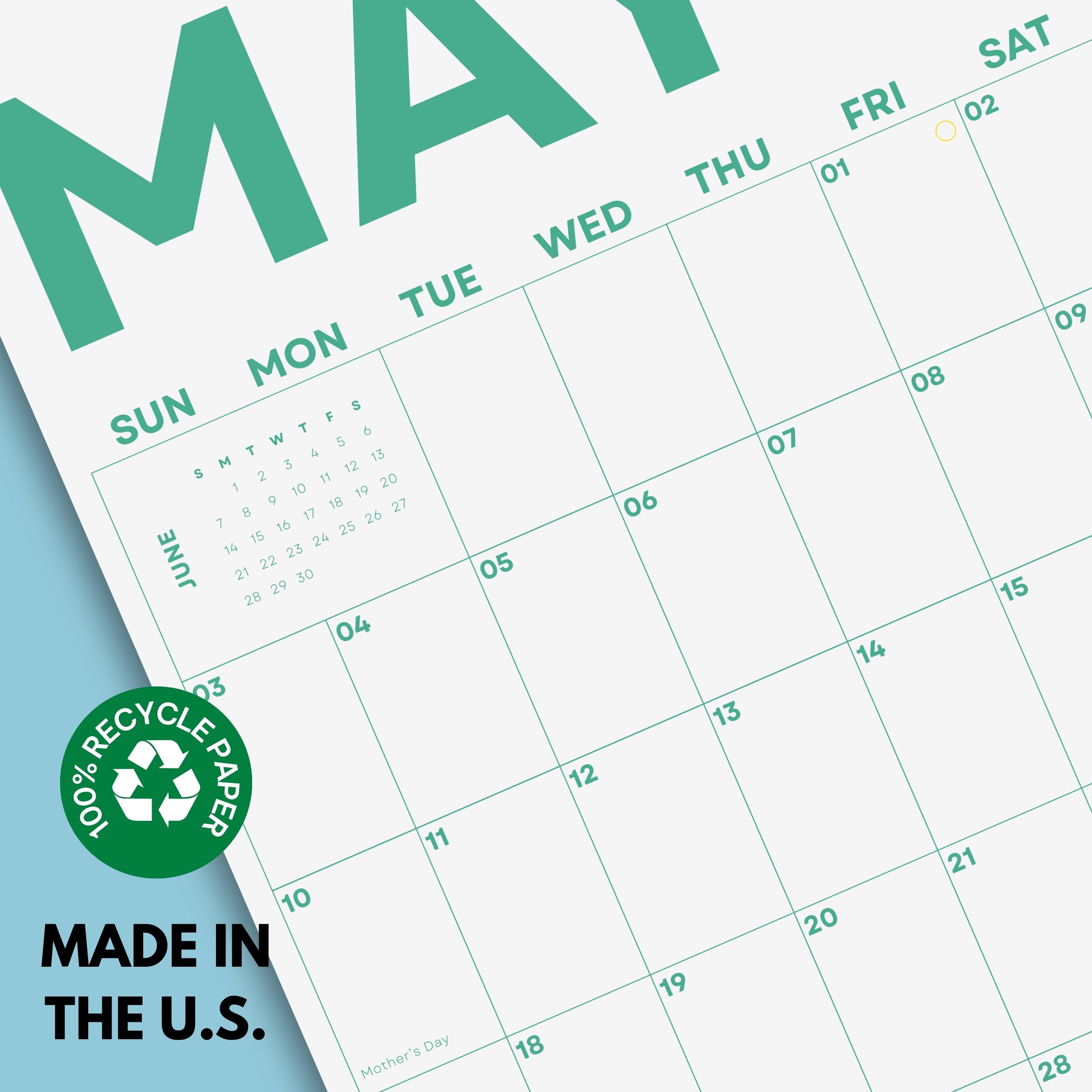 2026 Bright Color Wall Calendar: Large Monthly Planner, Recycled Paper ...
