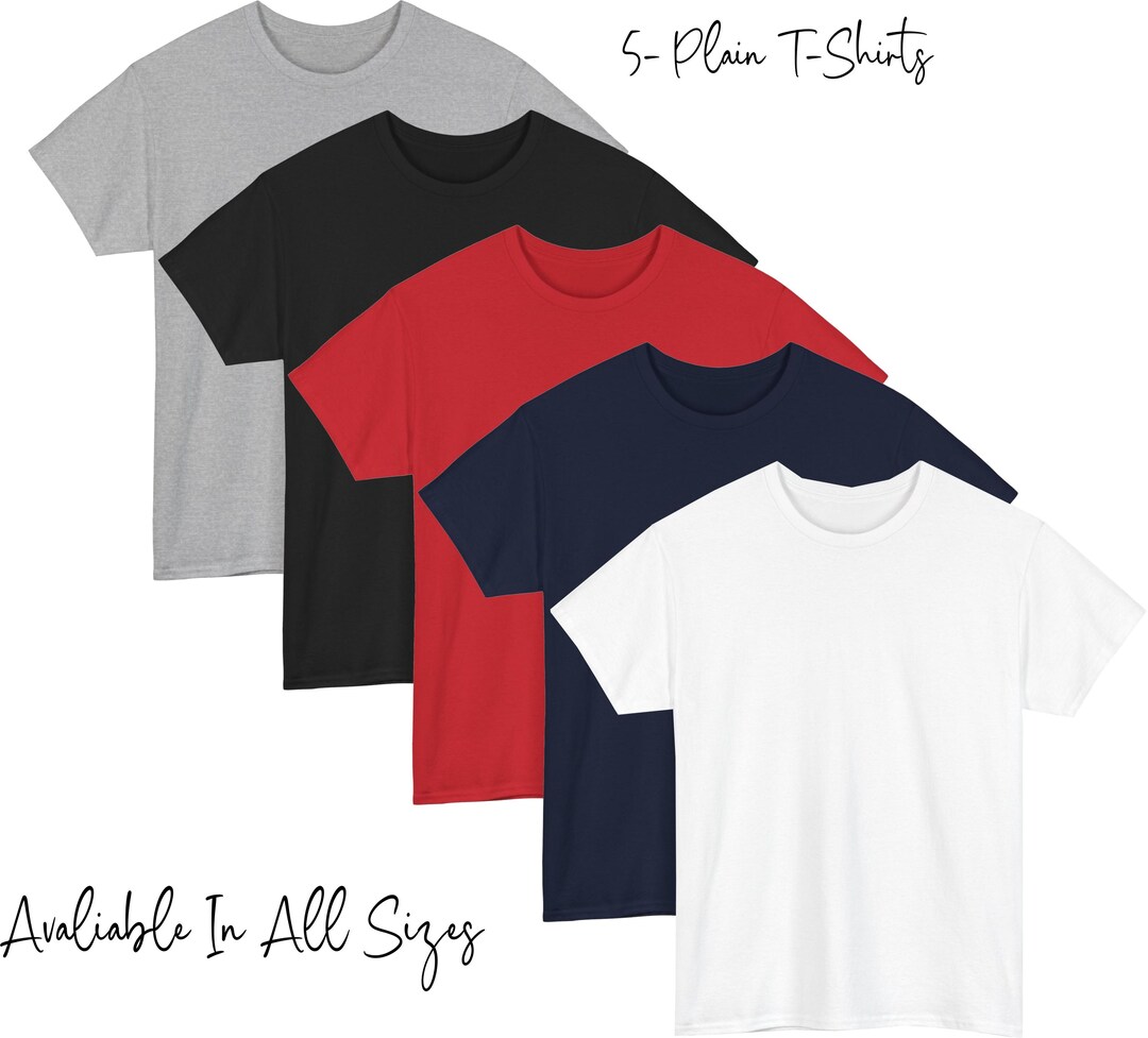 Unisex Plain T-shirts Pack of 5 – Classic Crew Neck Cotton Blend Unisex ...