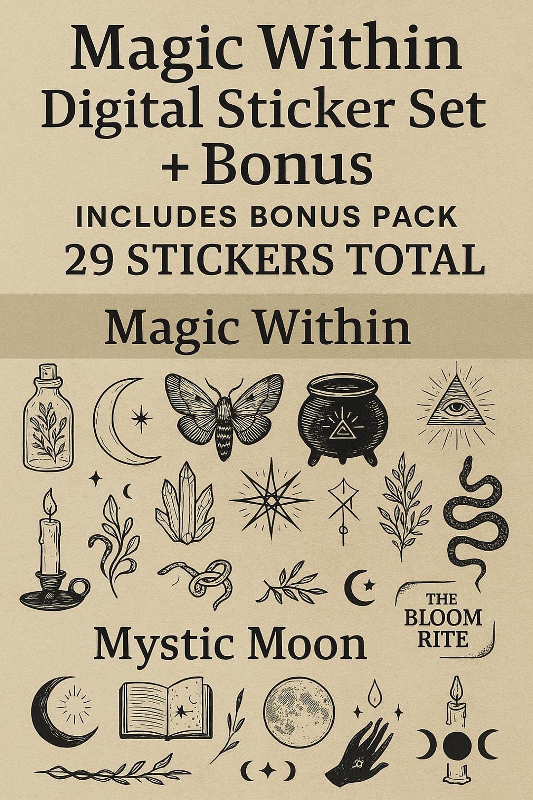 Magic Within Witchy Digital Sticker Set + Bonus – 29 PNG Stickers for ...