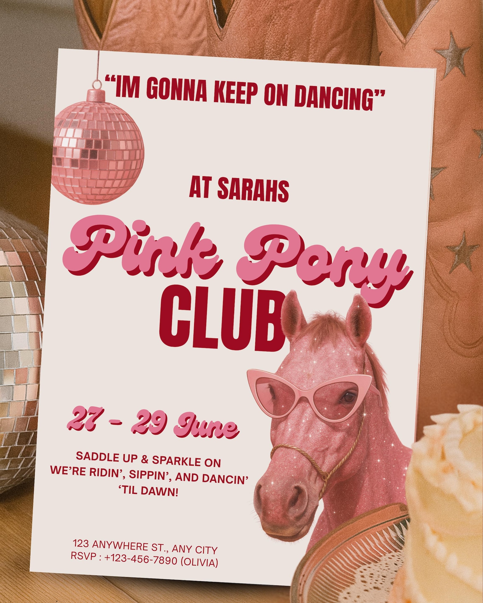 Disco Cowgirl Bachelorette Invitation: Pink Pony Club, Editable ...