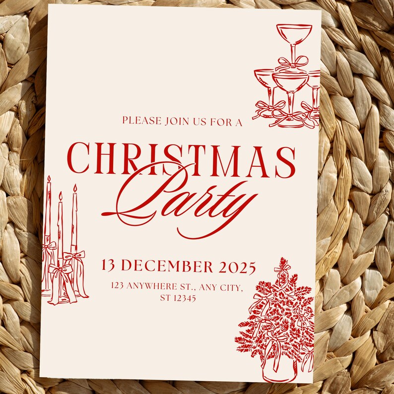 Elegant Christmas Party Invitation: Red Holiday Cocktail Dinner ...
