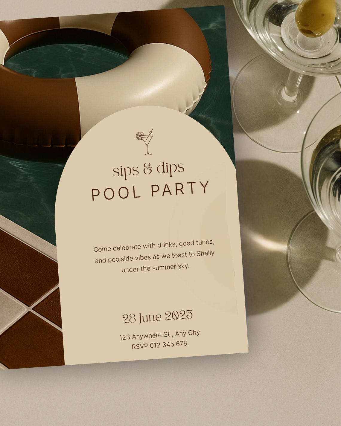 Sips and Dips Pool Party Invitation, Editable Summer Invite, Luxe Retro ...