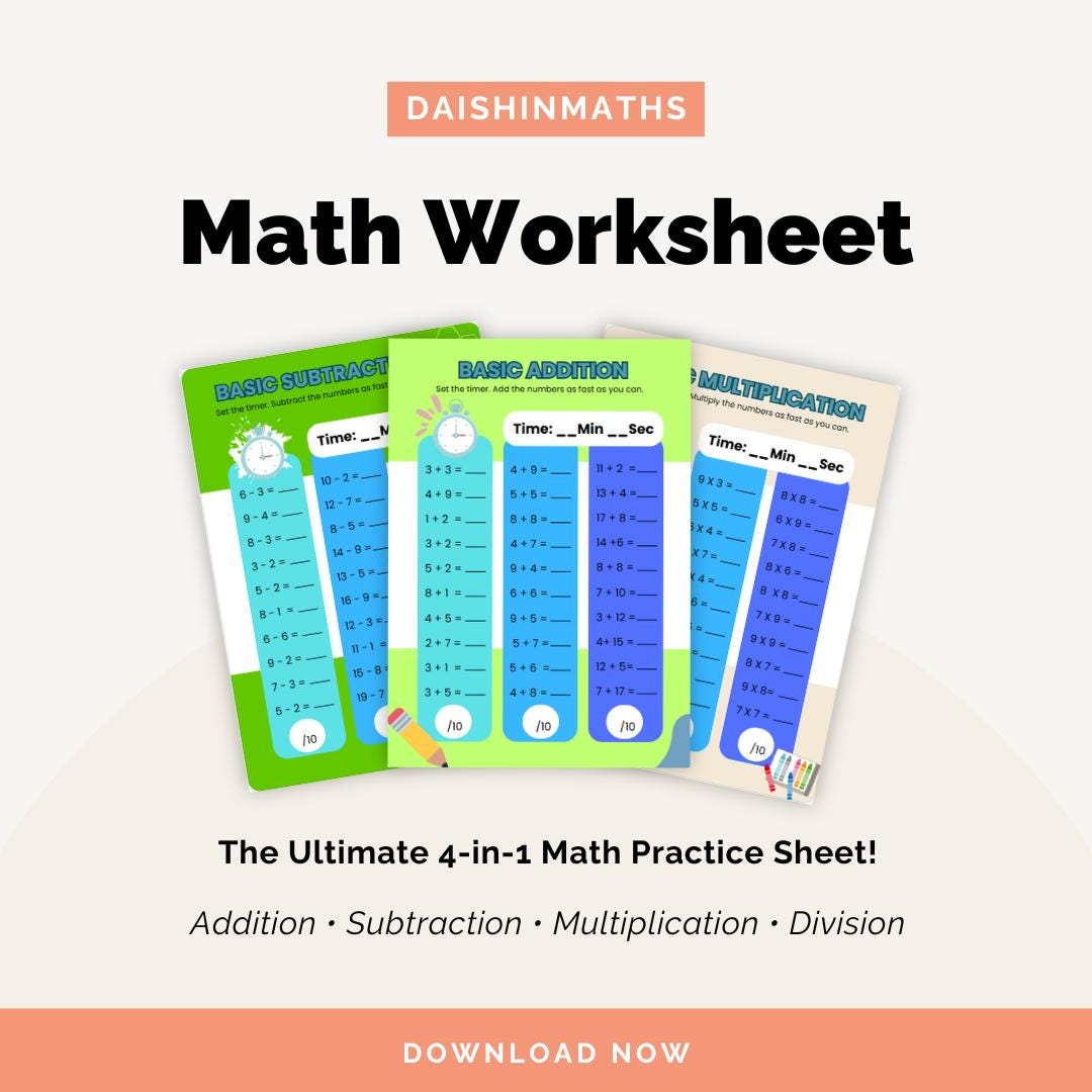 Fun Basic Math Worksheet for Kids | Multiplication, Addition ...