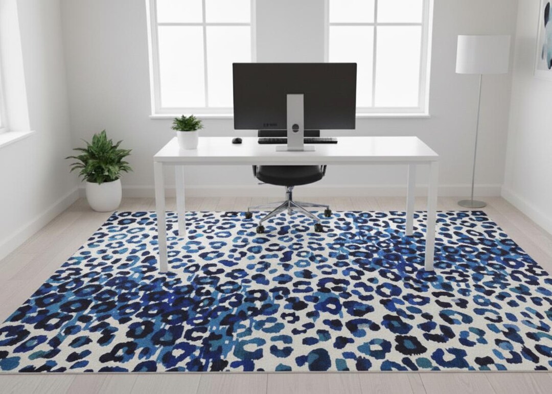 Blue Leopard Print Rug – Hand Tufted NZ Wool Animal Pattern Carpet - Etsy