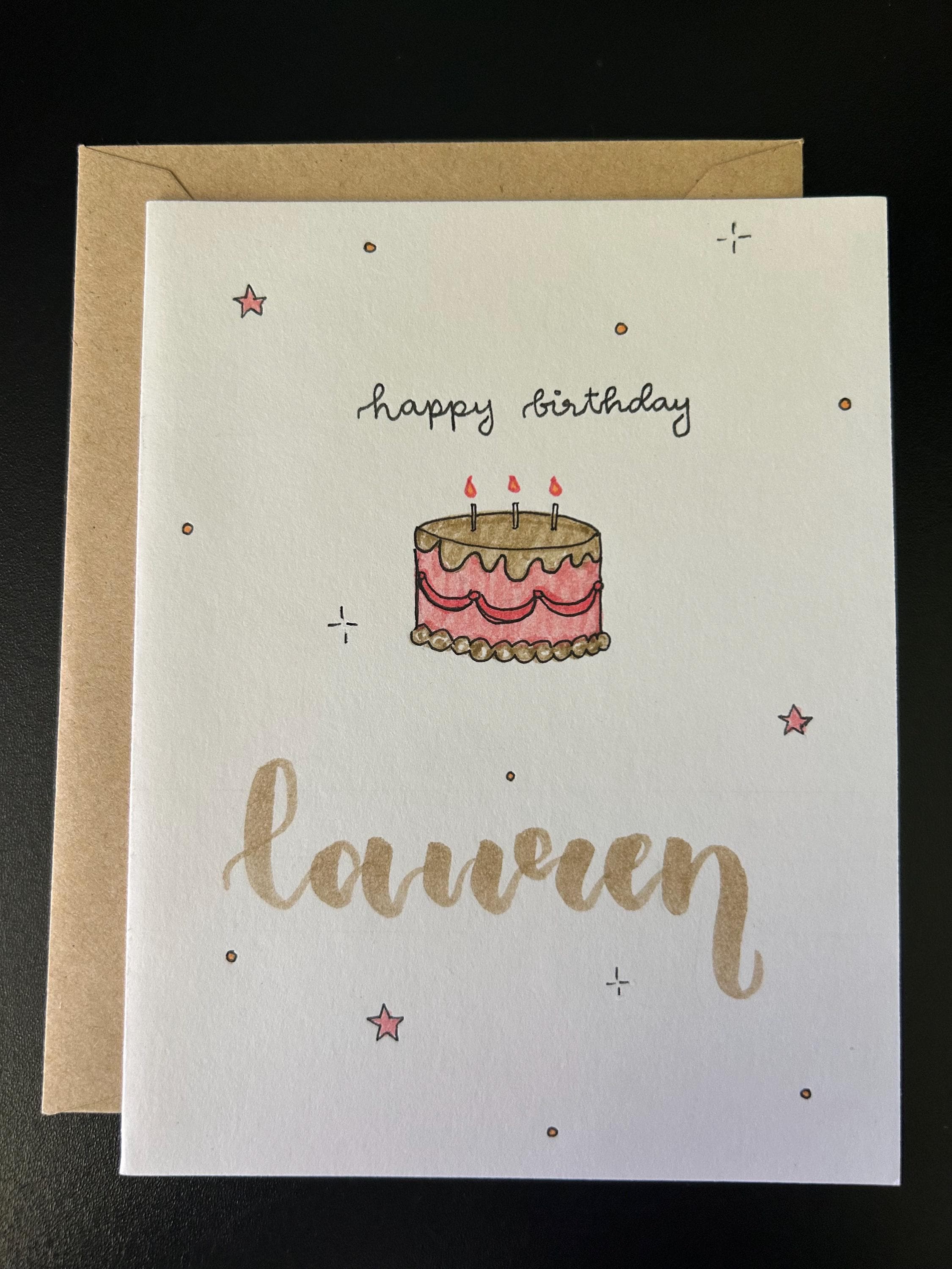 Handwritten Custom Cake Birthday Card | Personalized Hand-drawn ...
