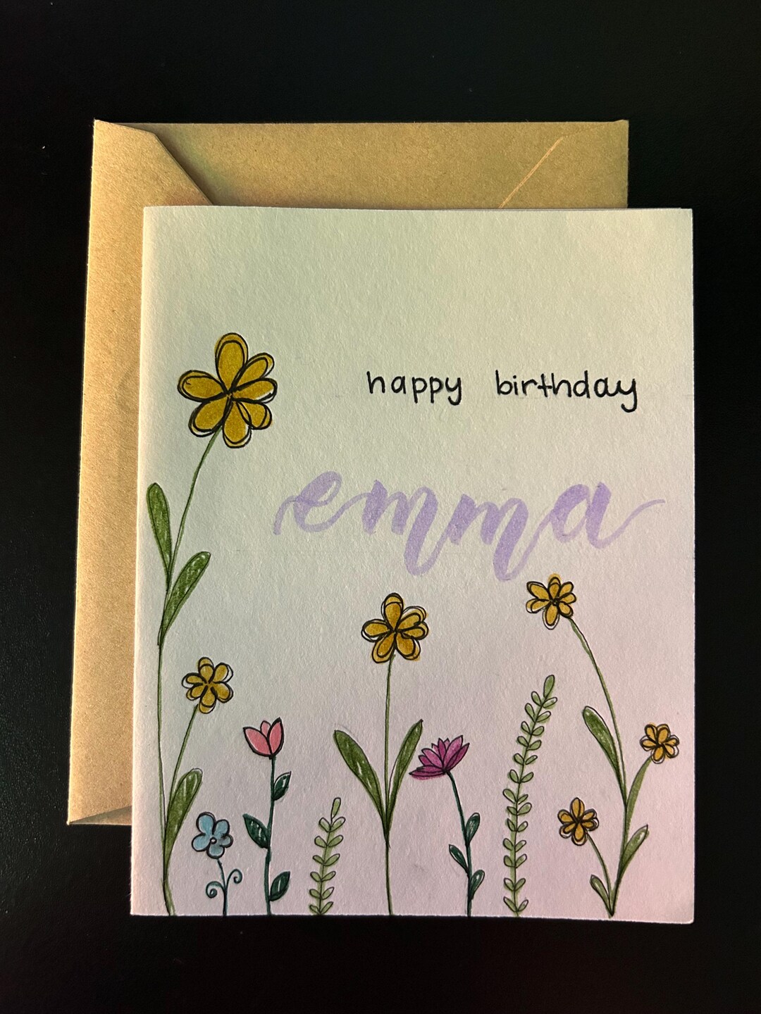 Handwritten Custom Floral Birthday Card | Personalized Hand-drawn ...