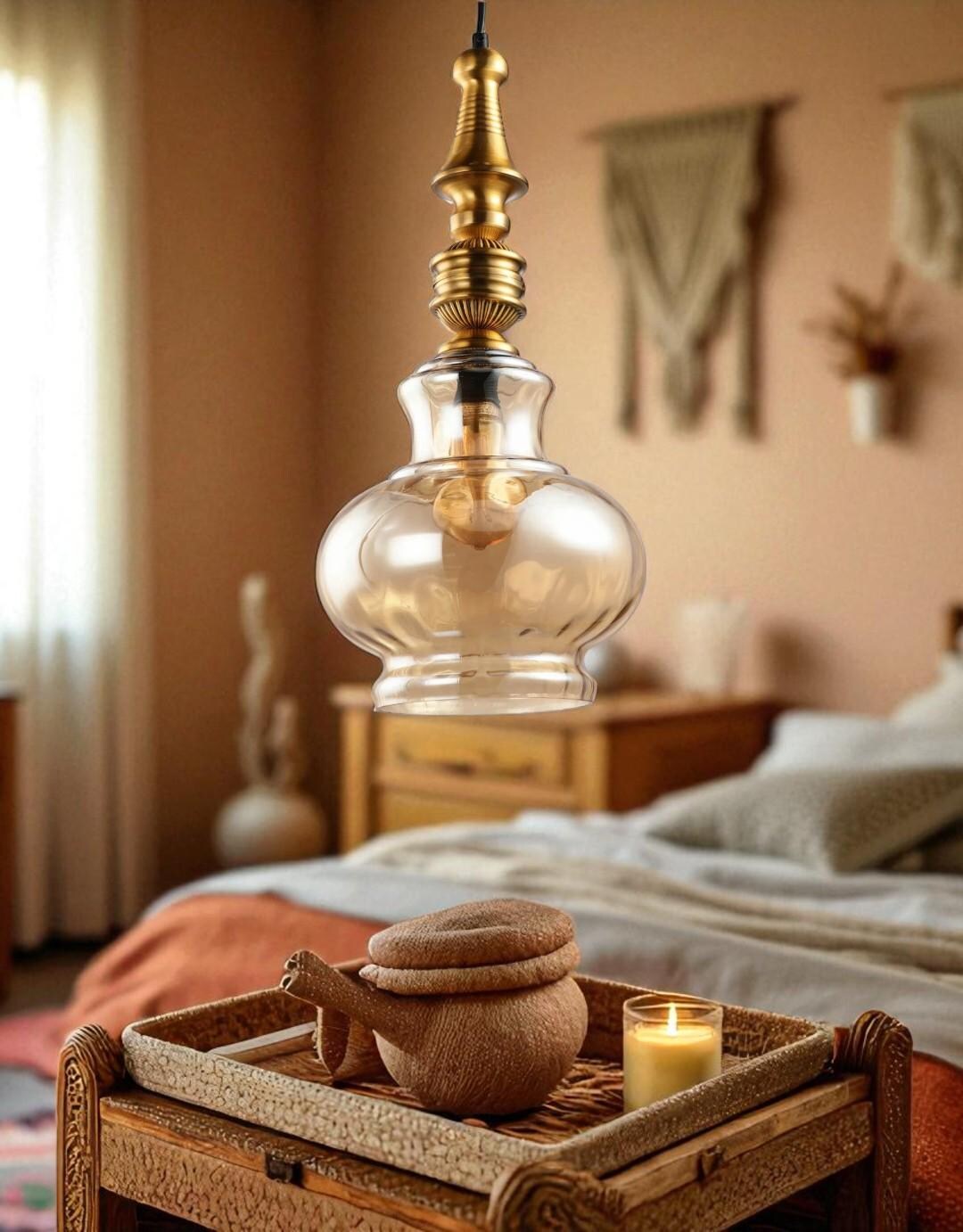 Bohemian Amber Glass Pendant Light | Brass Moroccan Style Chandelier ...
