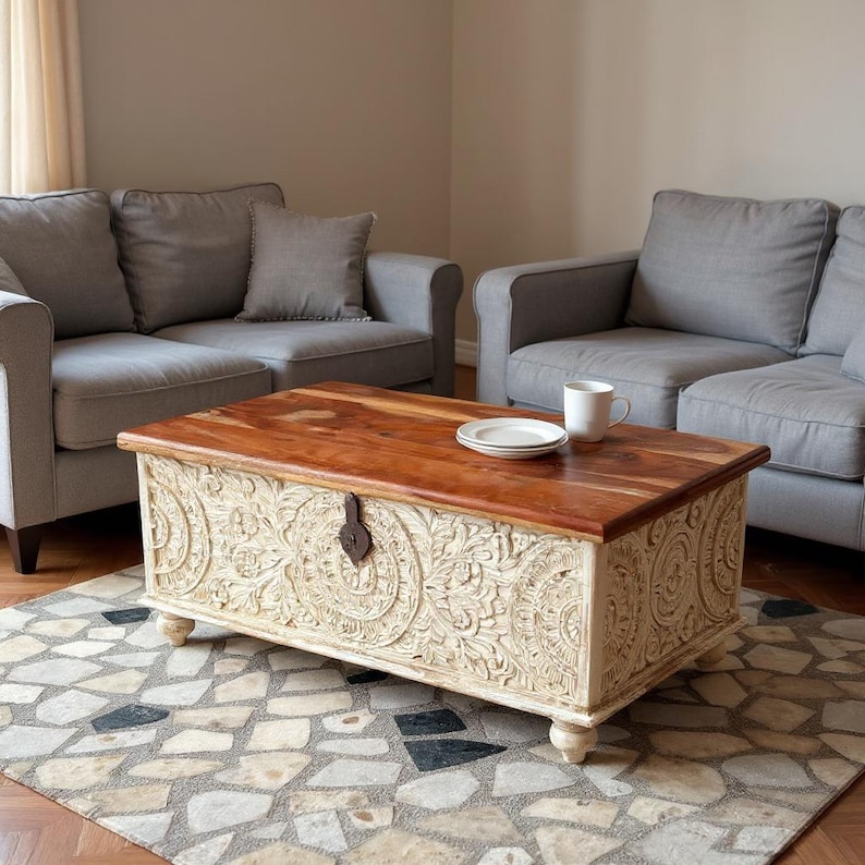 Hand-carved Mango Wood Trunk Box: Coffee Table, Side Table - Etsy