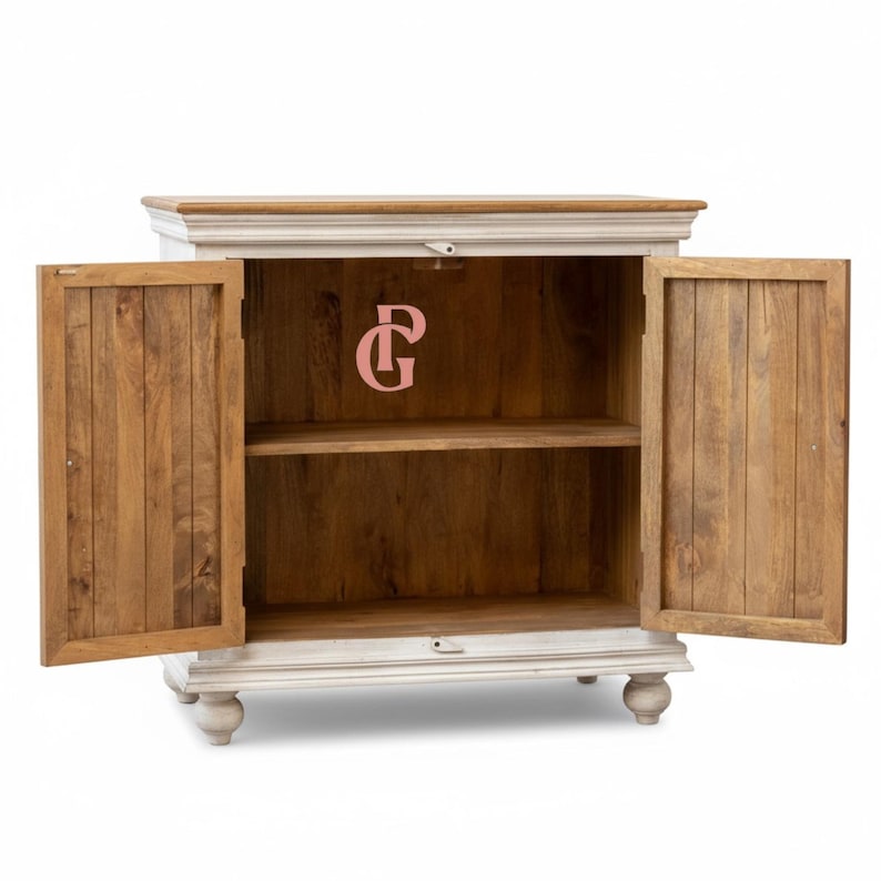 Handcrafted Wooden Cabinet | Whitewashed Boho Storage Sideboard | Solid ...