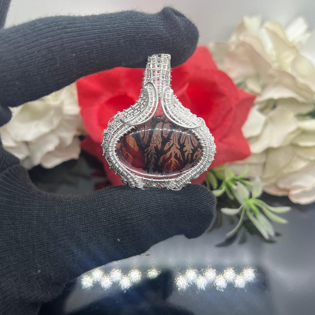 Black Widow Silver Wire Wrapped Pendant | Handmade Healing Crystal ...
