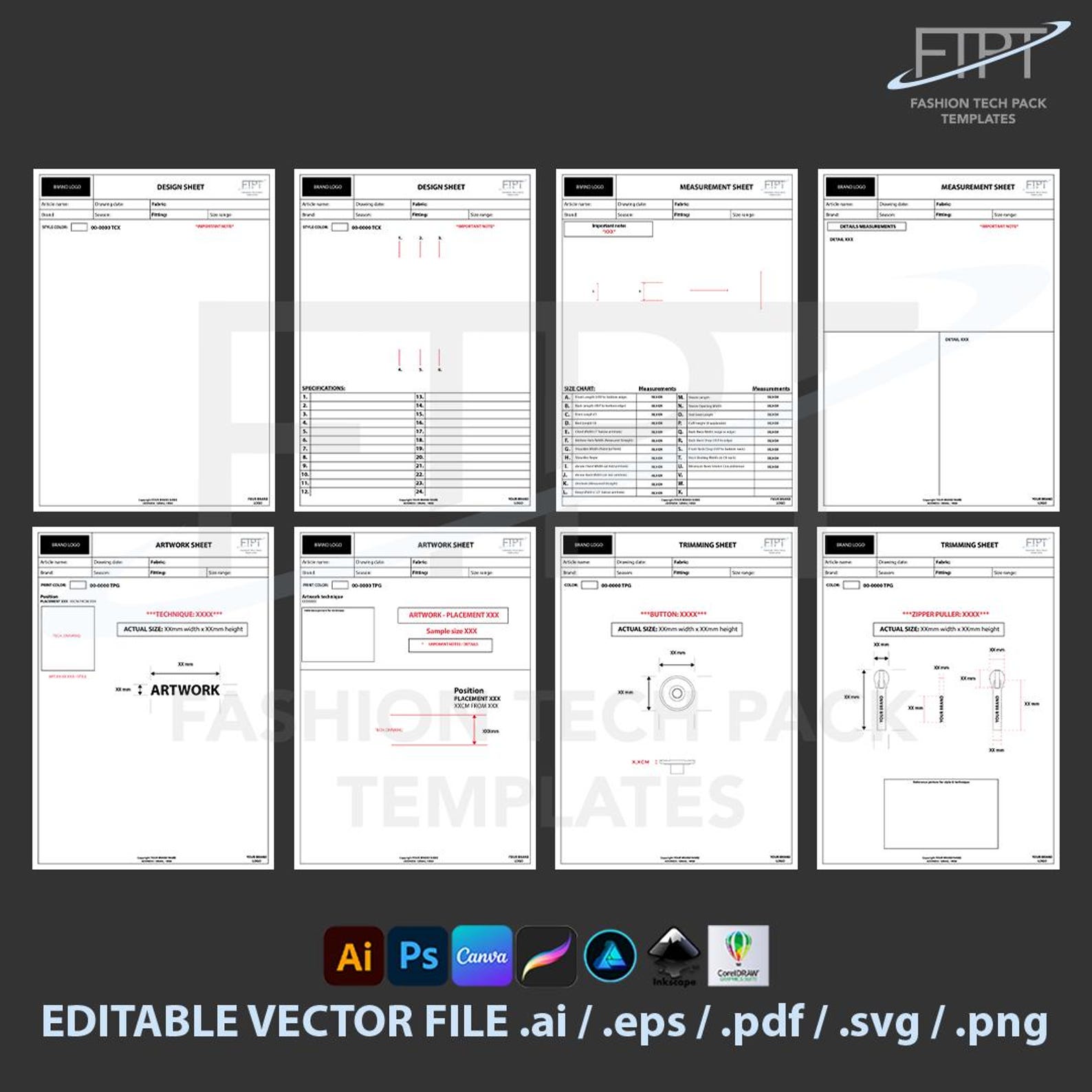 Editable Clothing Tech Pack Template: Vector CAD Layout (ai, Eps, Pdf ...