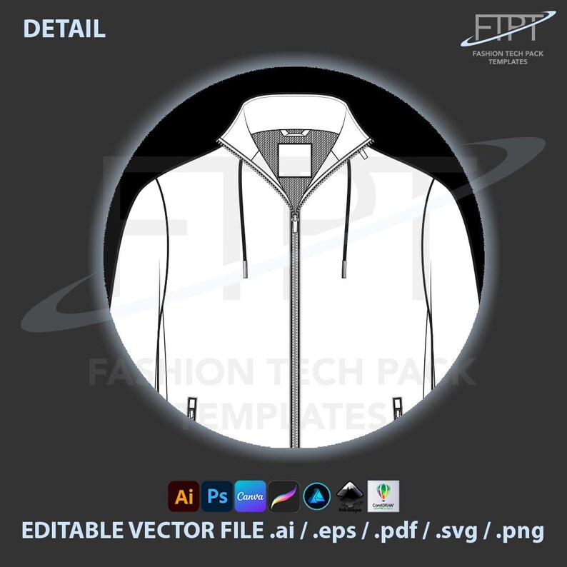 Track Jacket Mockup Technical Drawing Vector CAD Tech Pack Template Zip ...